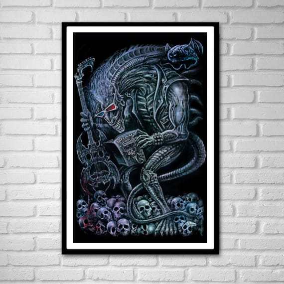 HEAVY METAL ALIEN Art Print Poster guitar space Punk Rocker by Scott ...