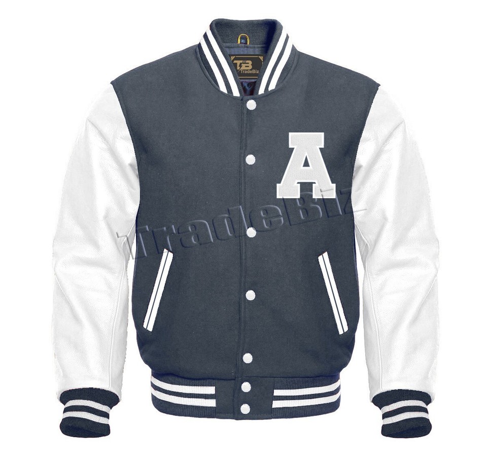Men's Varsity Bomber Jacket Baseball Alphabet Logo Wool Body and ...