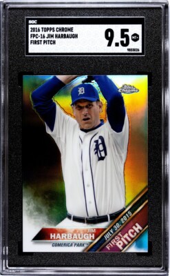 SGC 9.5 Jim Harbaugh 2016 Topps Chrome FPC-16 First Pitch Michigan ...