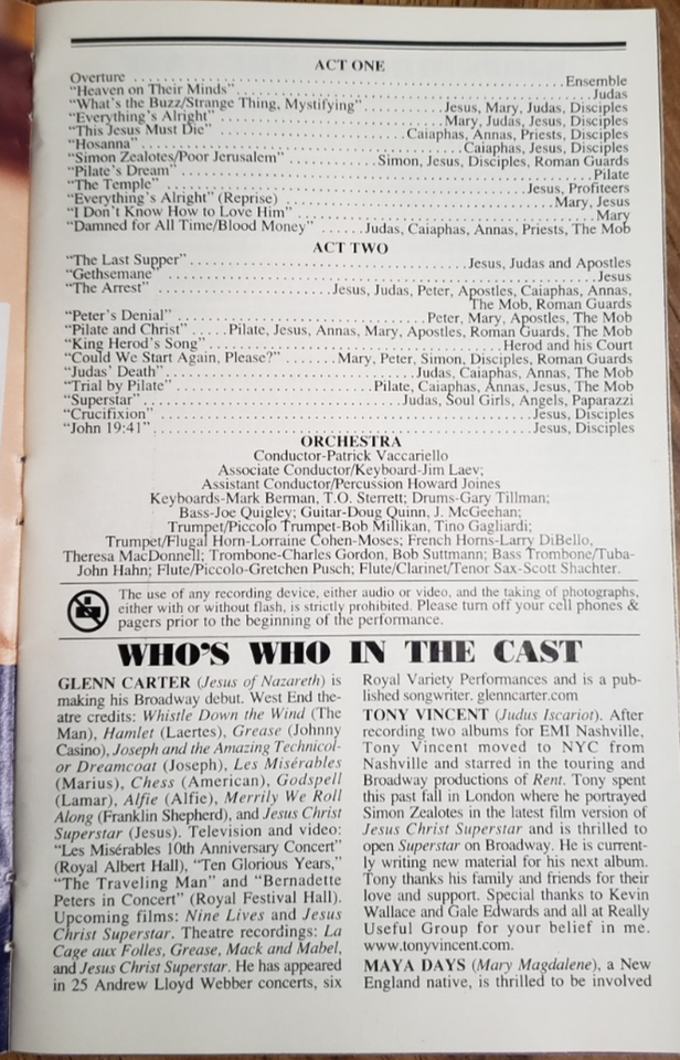 Playbill July 2000 JESUS CHRIST SUPER STAR Musical Ford Center: Signed ...