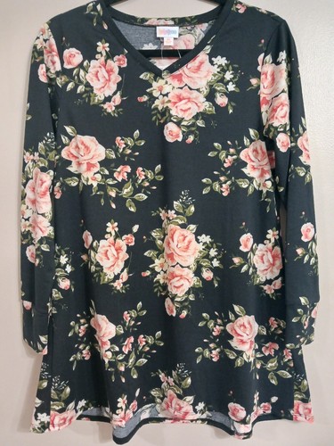 *NWT* LulaRoe Elizabeth Black Long Sleeve V-neck XS Shirt With Pink ...