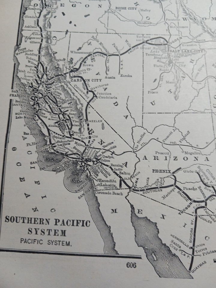 1904 Railroad Map SOUTHERN PACIFIC SYSTEM west All Lines Stations CA NV ...