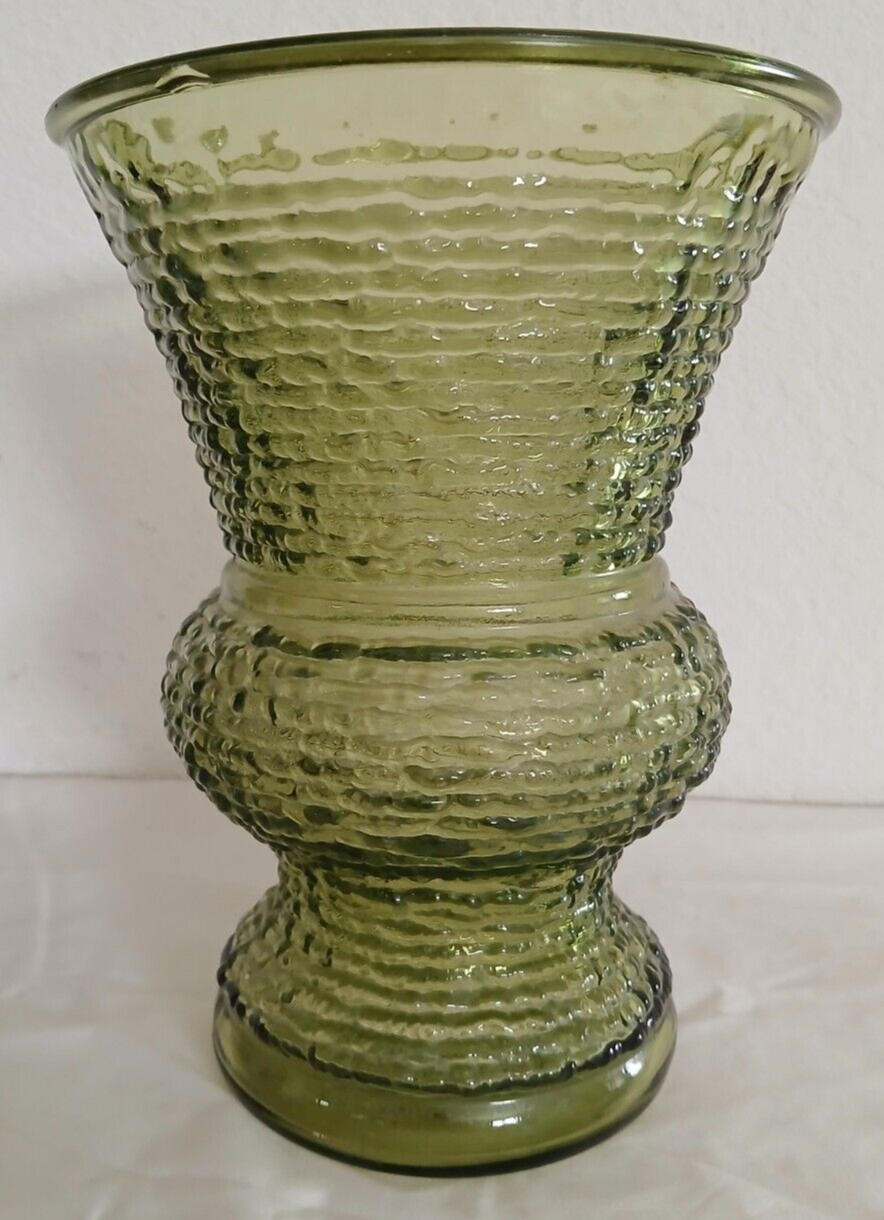 Napco Embossed Textured Green Glass Vase 7.77" Tall Vintage | eBay