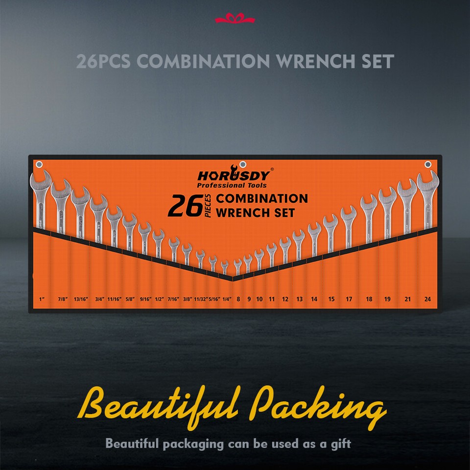 26pc Duo Metric SAE Combination Spanner Set Gear Wrench Standard Head ...