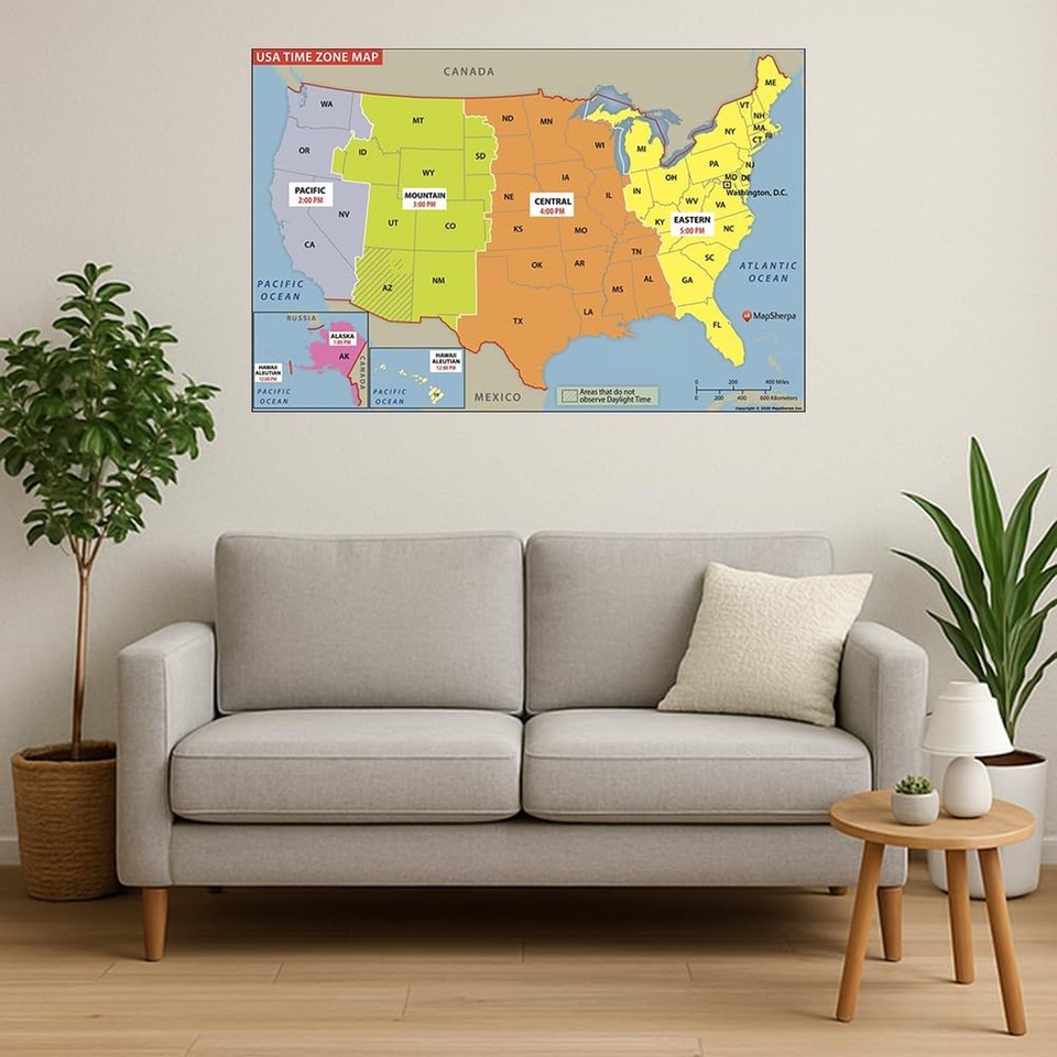 USA Time Zone Map - 36 x 24 inch Poster - Front Lamination | eBay