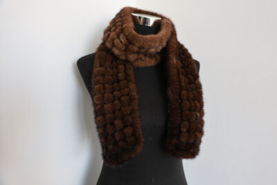 100% real mink fur scarf 155*12 cm cape / brown neck wrap / women pom ...