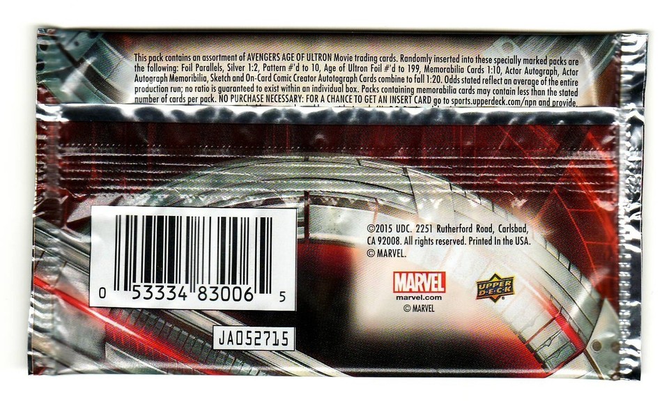 AVENGERS AGE OF ULTRON FACTORY SEALED HOBBY PACK VARIANT WRAPPER LAST ...
