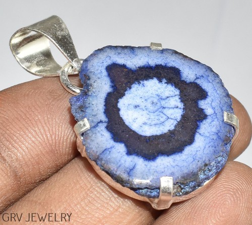 Blue Solar Quartz Gemstone 1.4" Handmade Pendant 925 Silver Plated U478 ...