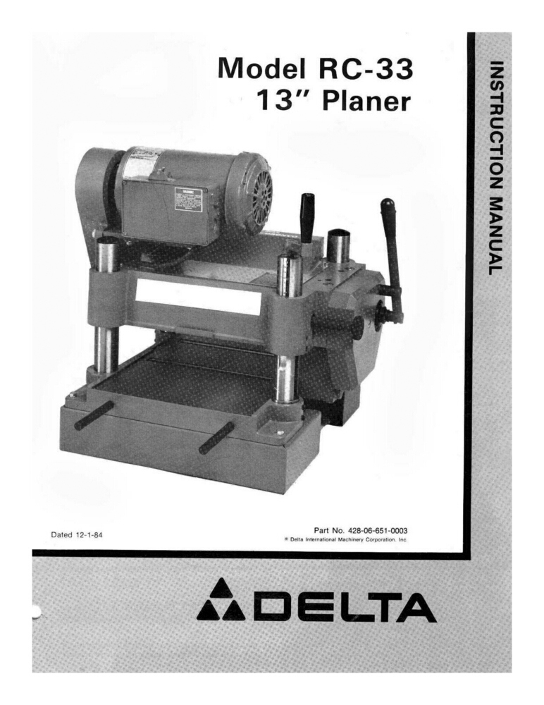 Delta Rockwell RC-33 13" Planer Instructions | eBay