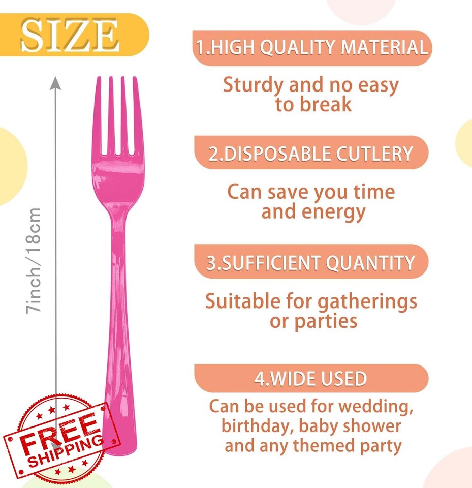 SietDESEO Hot Pink Forks 25ct Disposable Plastic Cutlery for Parties | eBay