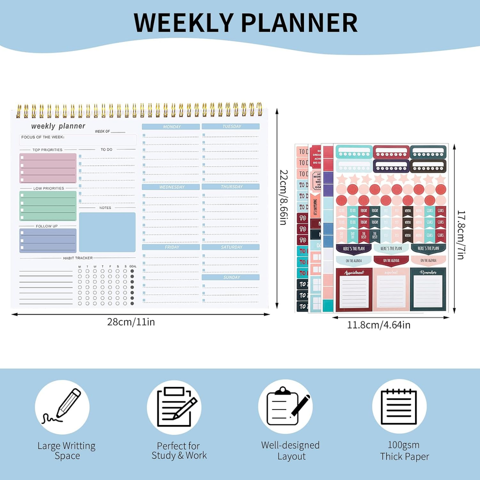 Weekly To Do List Notepad, 8.5''x11'' Weekly Desk Planner with 52 Tear ...