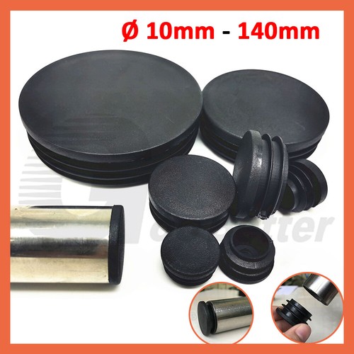 Round Plastic Blanking End Caps Pipe Tube Inserts Plugs Bungs Black Ø ...