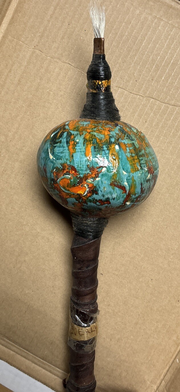 Authentic Native American Rattle Gourd Leather Painted Handmade Pueblo ...