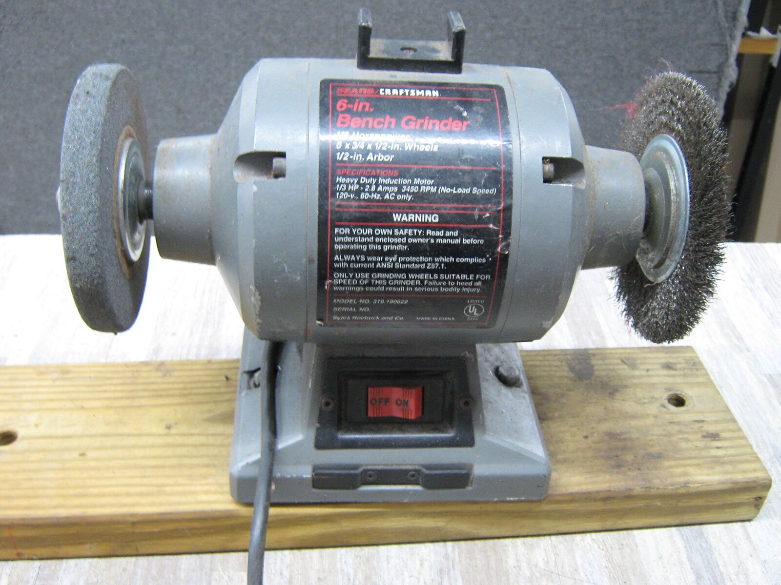 1/3 HP Craftsman 6” bench grinder 319.190622tested nice free fast ...