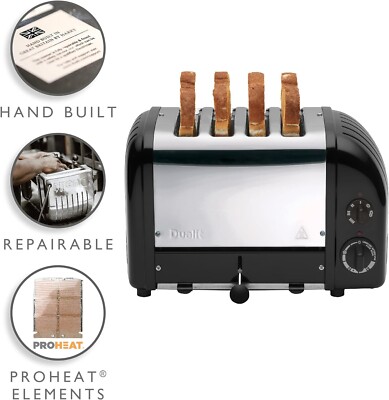 Dualit Toasters 4-Slice Wide Slot w/ Slide-Out Crumb Tray Matte Black ...