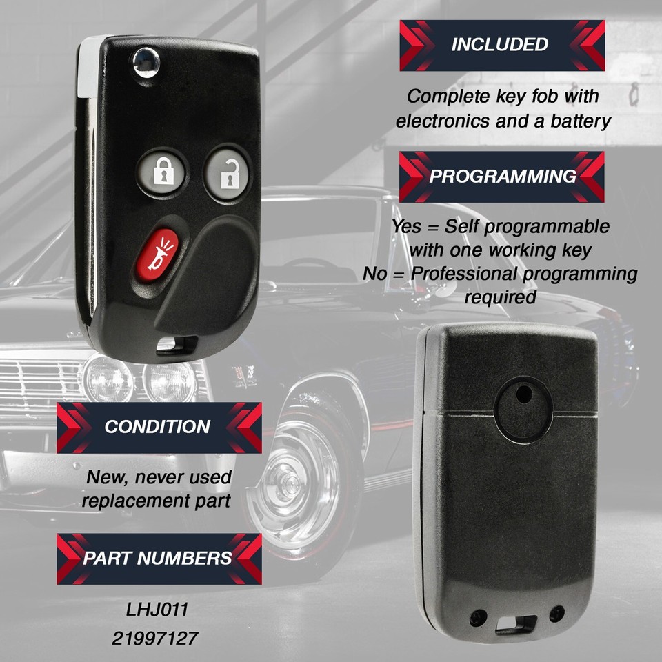 2 Key Fob Remote Flip Replacement for 2003-2007 GM LHJ011 21997127 ...