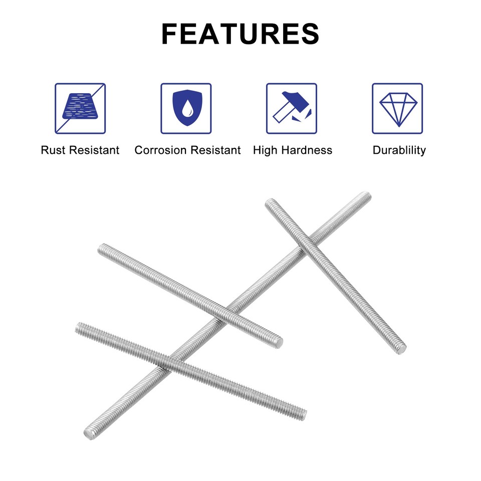 4Pcs M3 x 160mm 0.5mm Pitch 304 Stainless Steel Fully Threaded Rod Bar ...