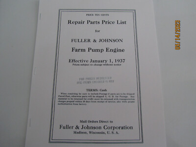 1937 Fuller & Johnson Farm Pump Gas Engine Instructions and Parts List ...
