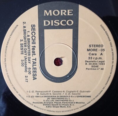 STEFANO SECCHI Feat. TALEESA **A Brighter Day** ORIGINAL 1993 SPAIN 12 ...