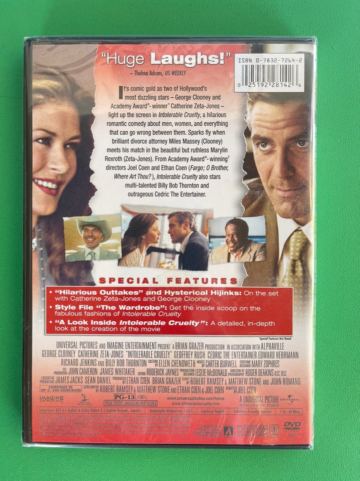 Intolerable Cruelty (DVD, 2003). George Clooney, Catherine Zeta-Jones ...