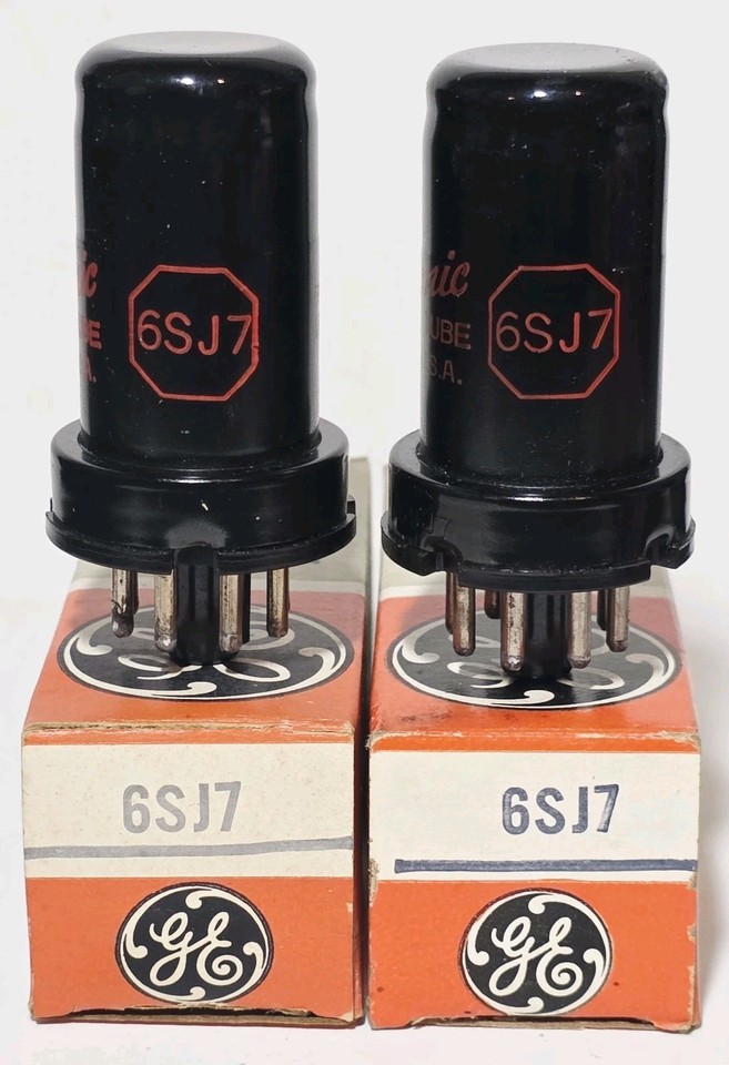 Matched Pair GE 6SJ7 Metal Vacuum Tubes Tested NOS On Calibrated Hickok ...