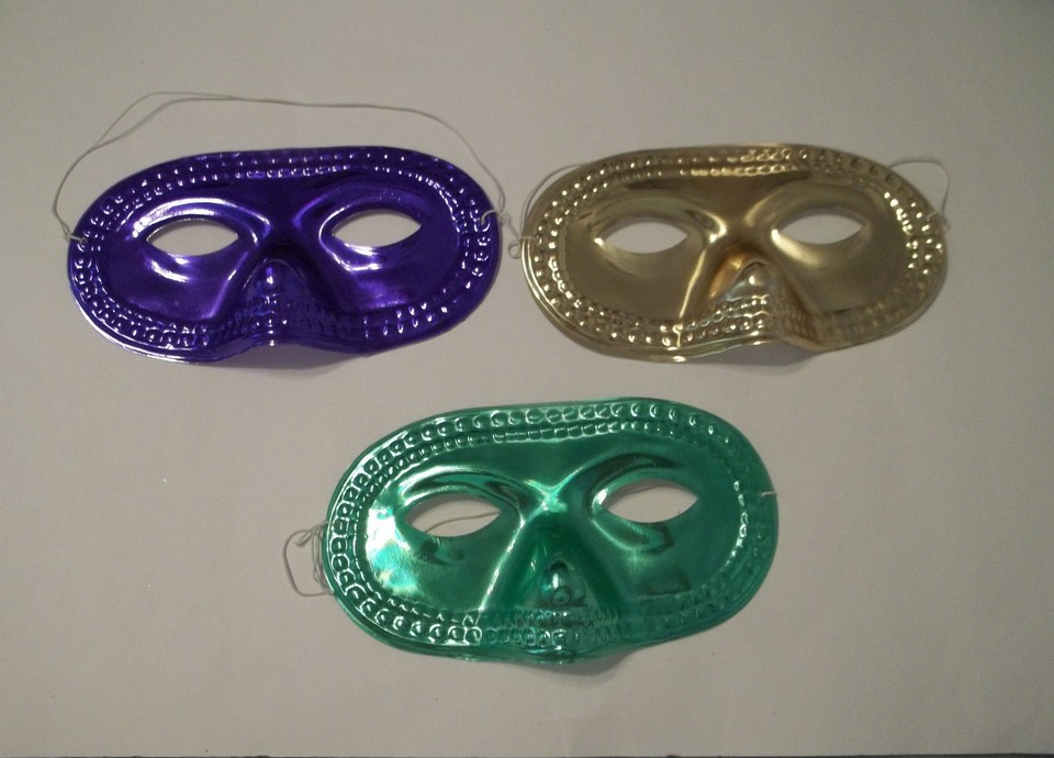 12 (1 dozen) Purple Green Gold Metallic Round Half Mask Masks Mardi ...