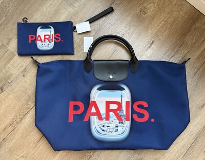 New Longchamp Paris Sac De Voyage Large Navy Blue Tote & Pouch Airport ...