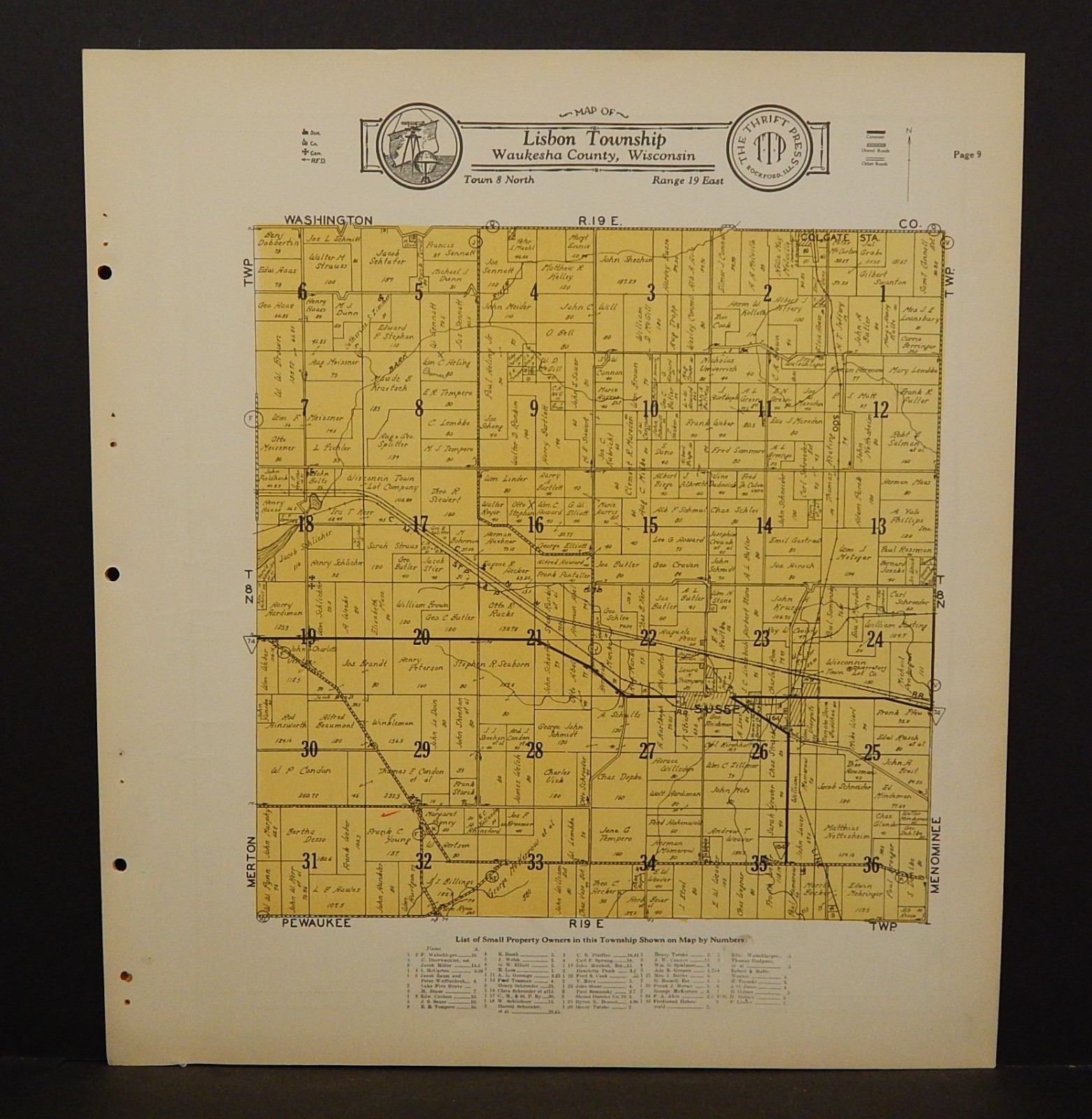 Wisconsin Waukesha County Map Lisbon Township 1930 Q8#57 | eBay