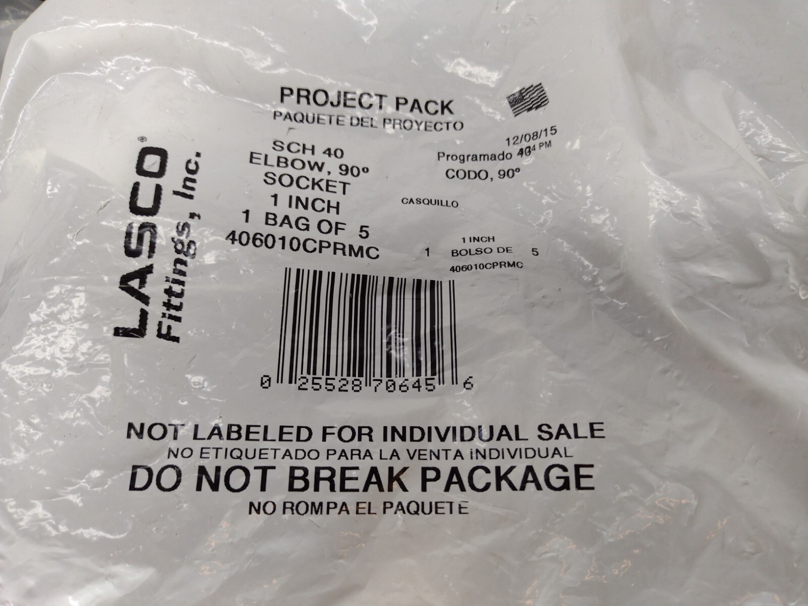 LASCO 1" Sch 40 PVC 90 Elbow. Slip to Slip (BUNDLE OF 25) 5 BAGS OF 5 ...