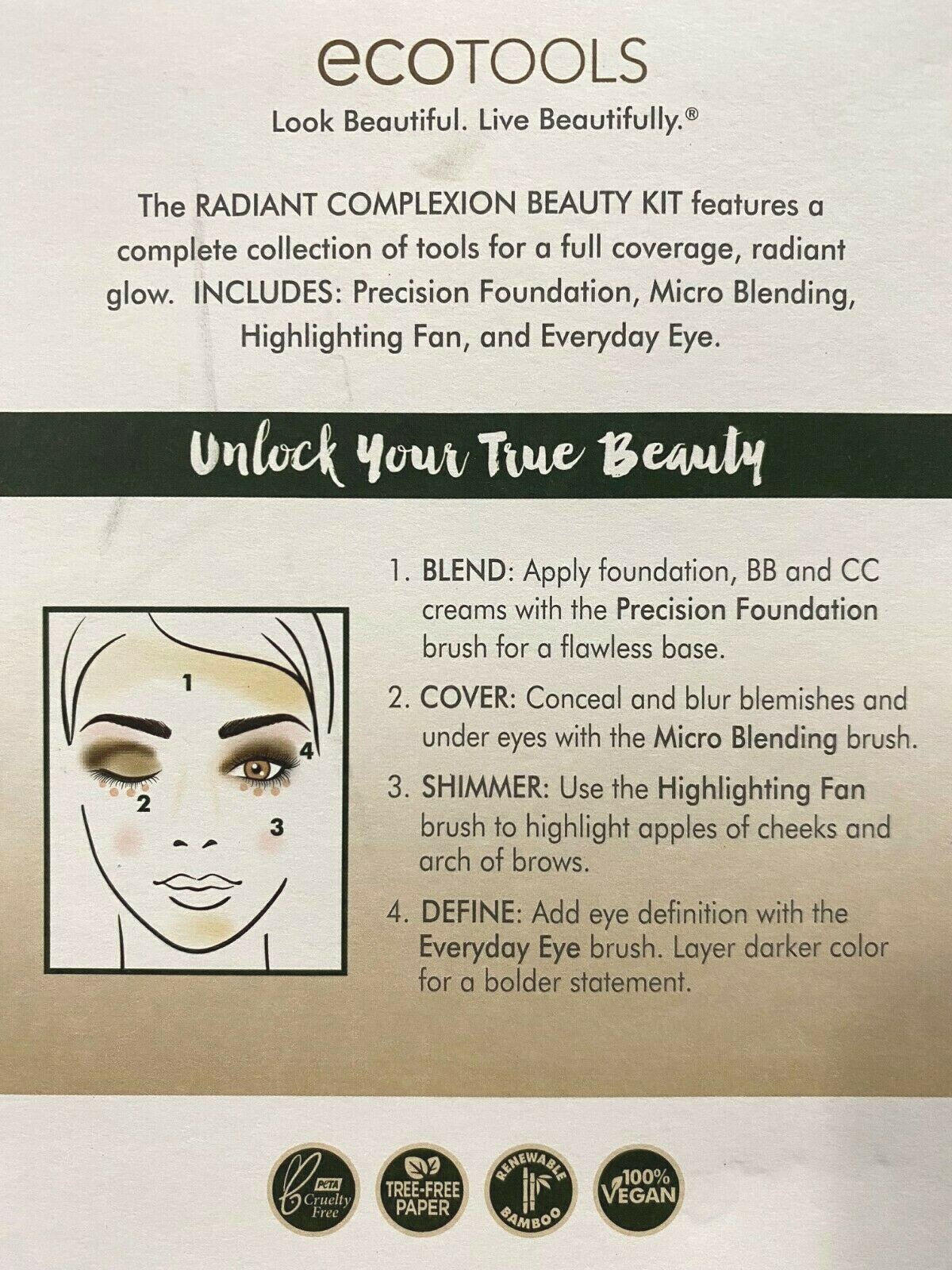 Ecotools Radiant Complexion Beauty Kit Set Of 4 Makeup Brushes New | eBay