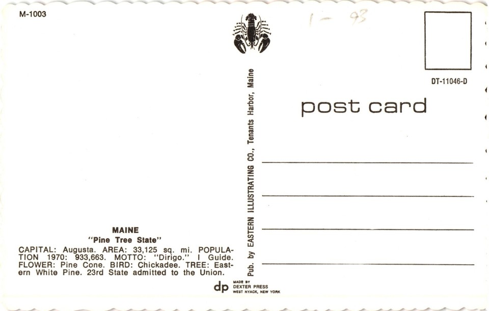 Maine Map Lobster Pine Trees Fishing Skiing Chrome Postcard Vintage | eBay