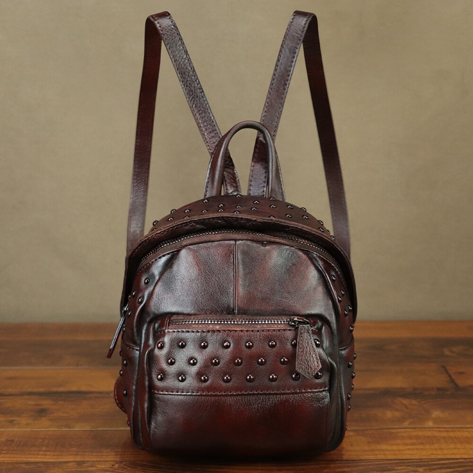 Genuine Leather Small Backpack Purses Women Knapsack Retro Leather ...