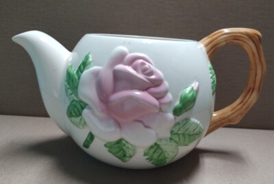 Beautiful Teleflora Pitcher Teapot White Pink Rose Ceramic 5"h x 9"w | eBay