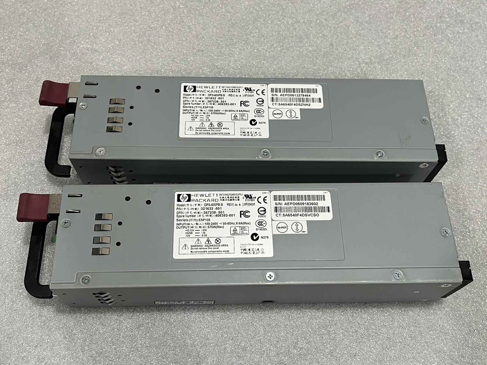 HP DPS-600PB B 321632-501 367238-501 406393-001 575W POWER SUPPLY (LOT ...