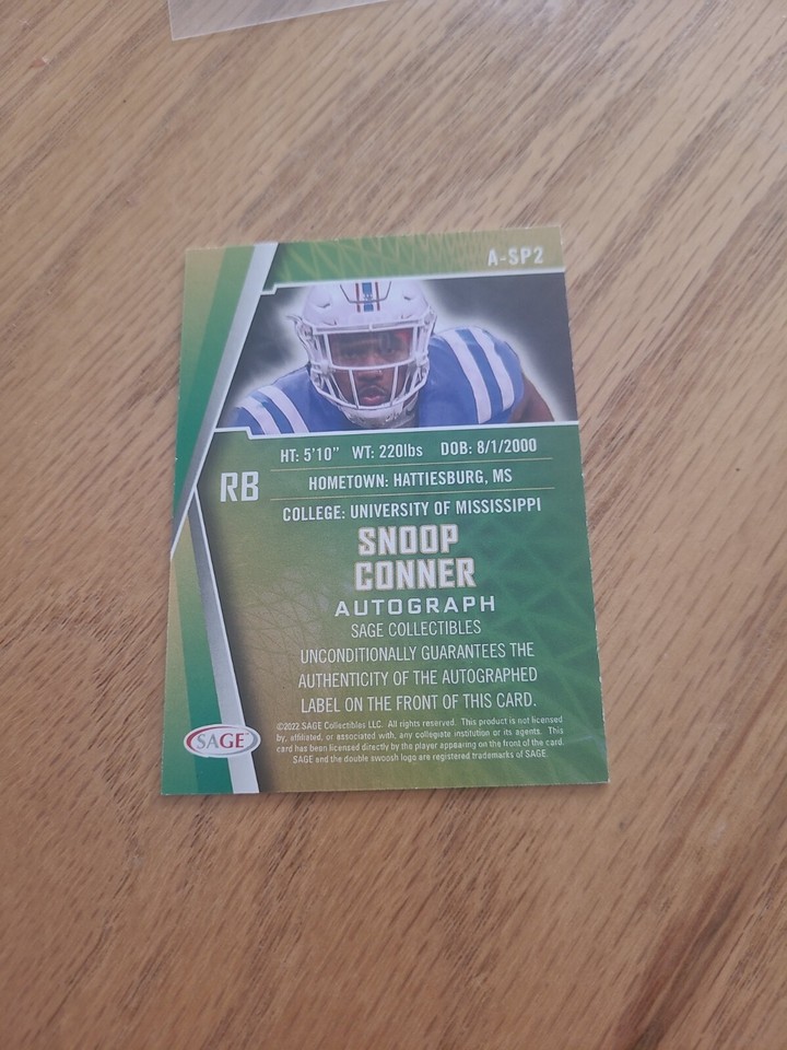 Nice 2022 Sage Snoop Conner Rookie Auto. Ole Miss And Jacksonville ...