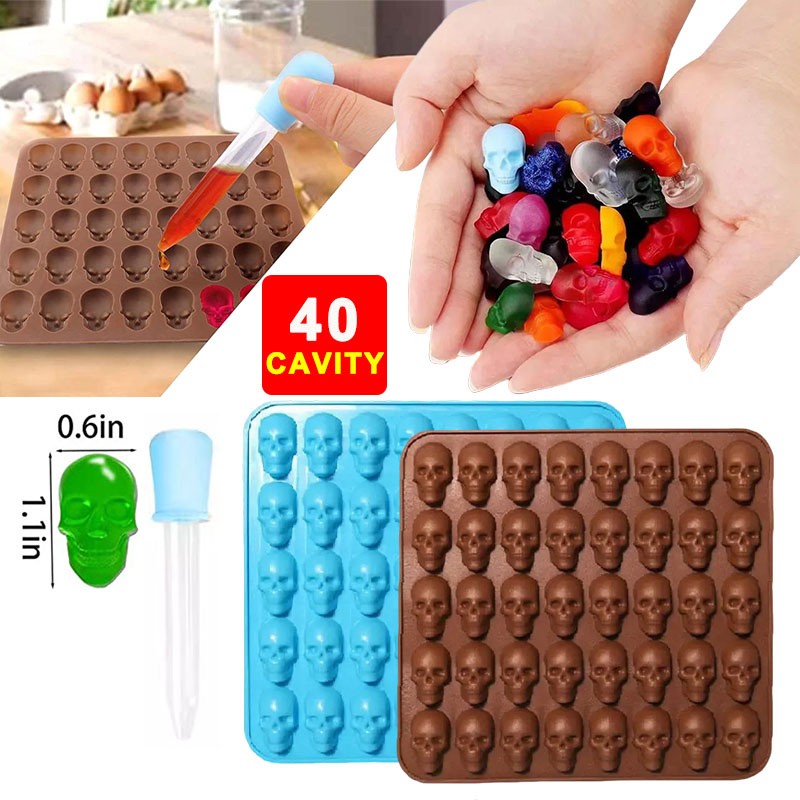 Gummy Skull Candy Mold Silicone 40 Cavity Non-Stick Skull Mold+Dropper ...