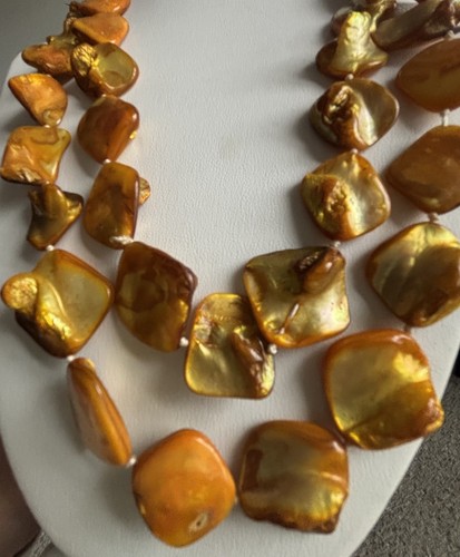46” Golden Yellow Shell Necklace Individually Knotted Long Stunning ...