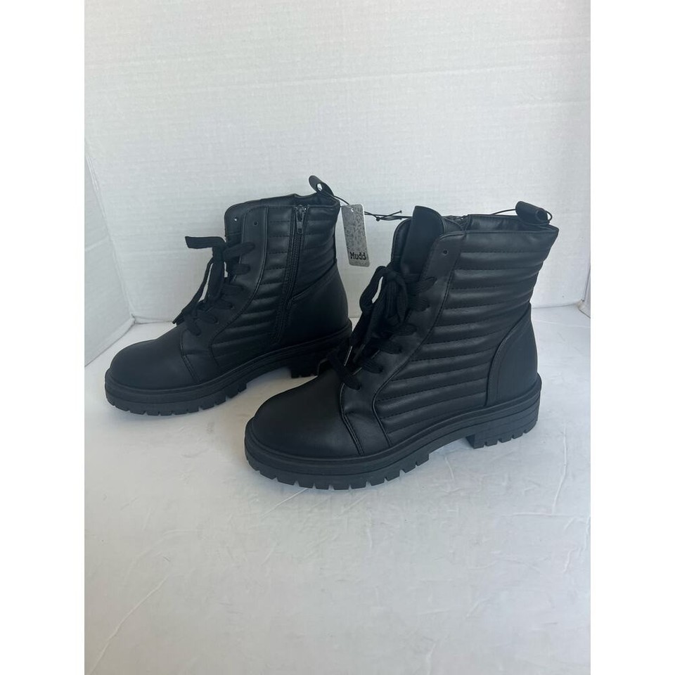 NWT MUDD Burbank Black Vegan Lug Platform Sole Lace Up Zip Comfort ...