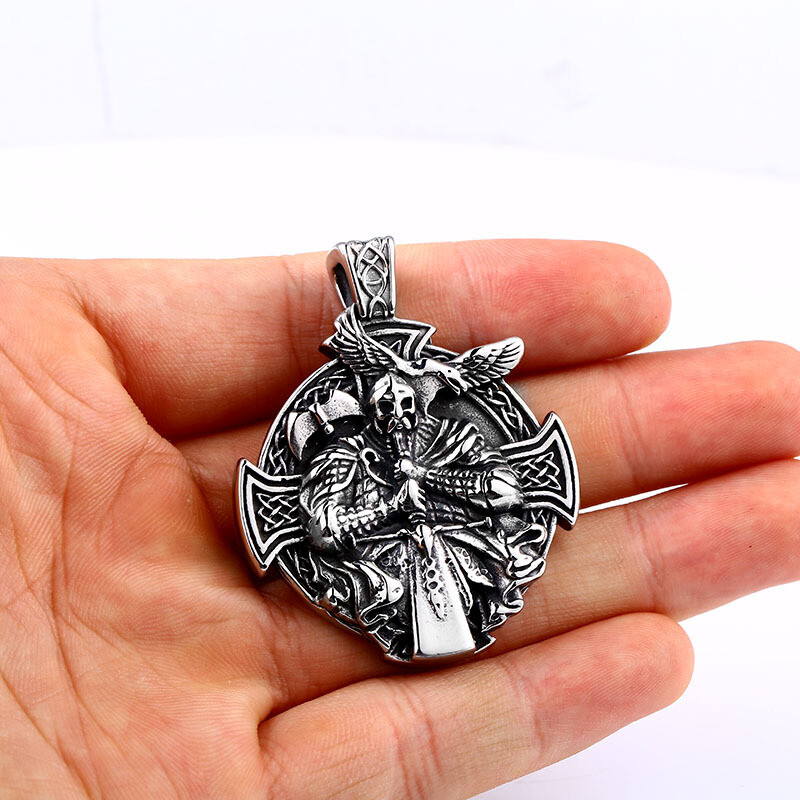 Mens Vintage Viking Norse Odin Warrior Raven Shield Pendant Necklace ...