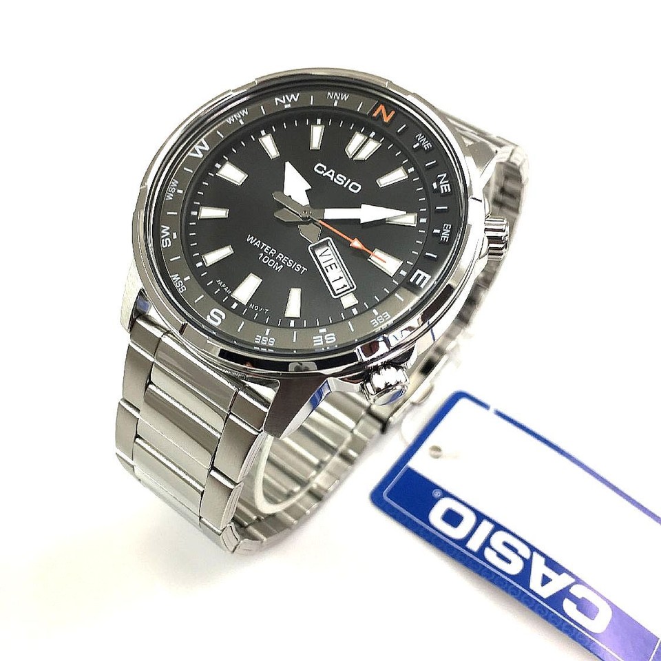 Casio MTD130D-1A4 Men's Pilot Aviator Style MTD-130D Black Dial Steel ...