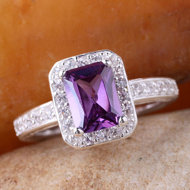 6x8 Oblong Center Stone Women Engagement Ring Real .925 Sterling Silver ...