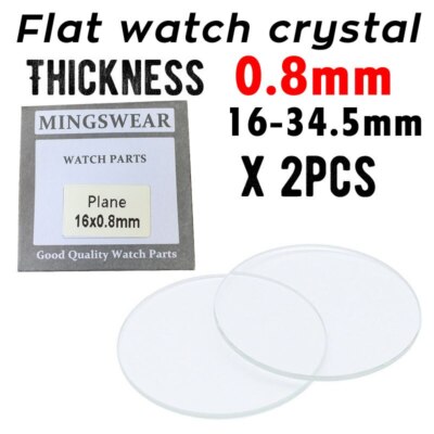 2X 0.8mm Replacement Watch Crystal Flat Round Watch Glass 16-34.5mm ...