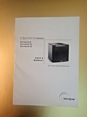 VELODYNE Optimum Series Original User's Manual Optimum-8, 10, 12 | eBay