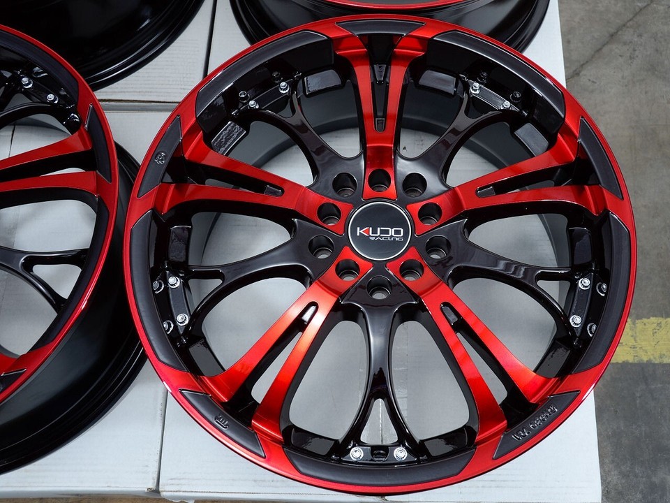 16x7 Kudo Racing Defuse Wheels Rims 5x100 5x114.3 5x4.5 Black w/Red ...