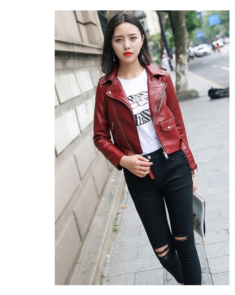 Pu Jacket Women Fashion Bright Motorcycle Biker Coat Short Faux Leather ...