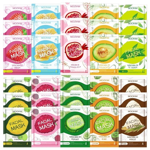 30 Sheets Face Masks Skincare, Moisturize Collagen Sheet Facial Mask ...