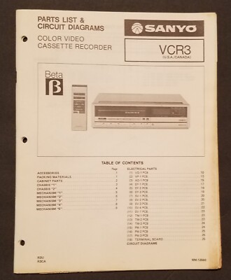 Sanyo VCR3 Color Video Cassette Recorder Parts List Circuit Diagrams ...