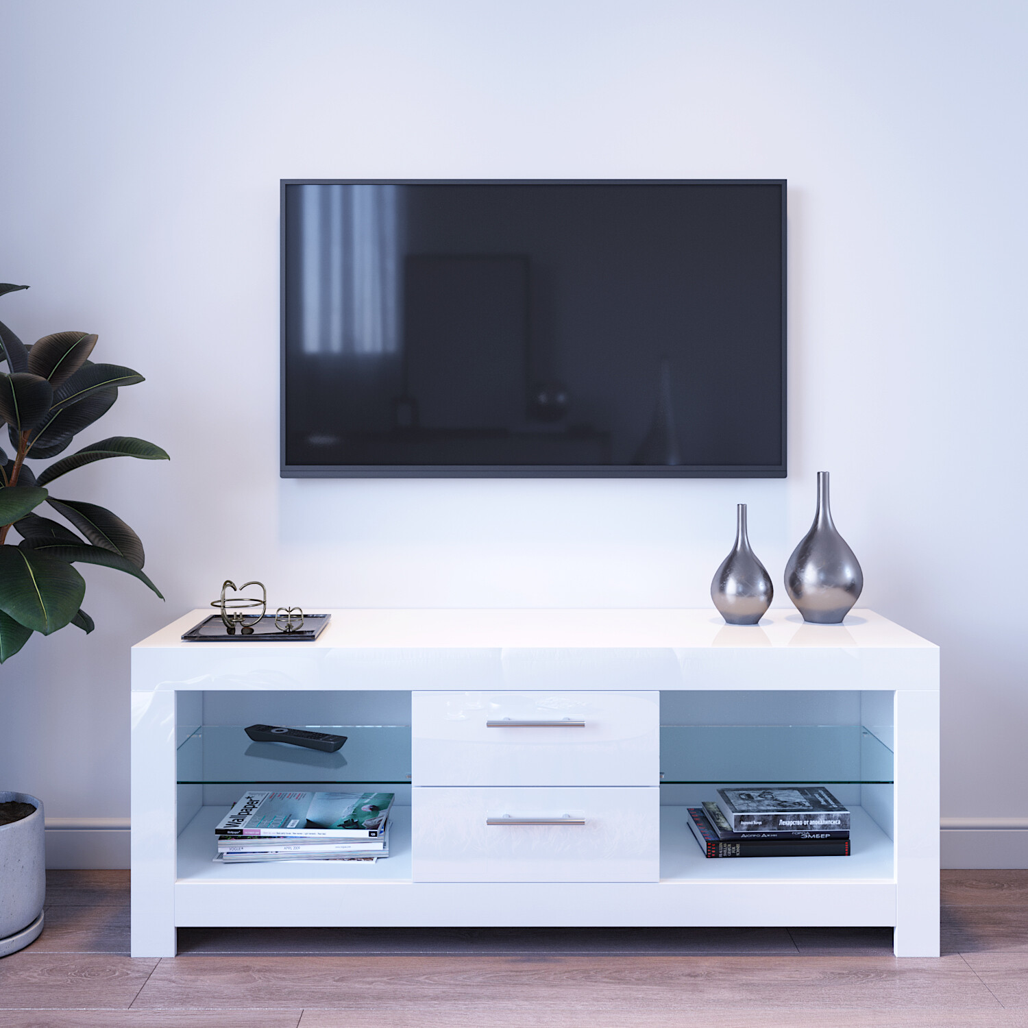 High Gloss TV Stand Cabinet Unit with RGB LED Lights Sideboard Storage ...