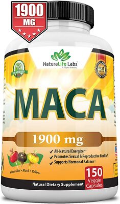 Organic Maca Root Black, Red, Yellow 1900 MG per Serving - 150 Vegan ...