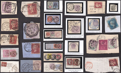 GB QV POSTMARKS on Piece Duplex or Fancy ..Combinations etc ...PRICED ...